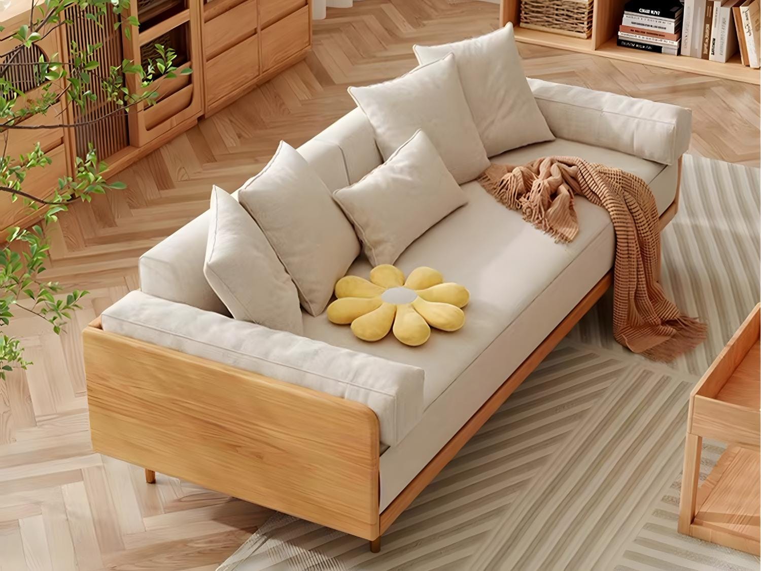 Minimalist Wooden Daybed Sofa With Cushions – Modern Lounge Couch for ...