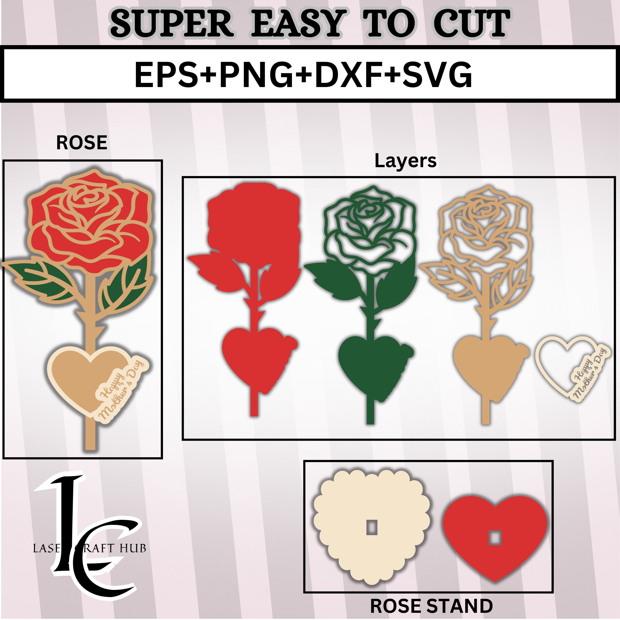 Mother Day Rose Laser Cut File, Mom Svg Laser Bundle, Rose Laser Cut ...