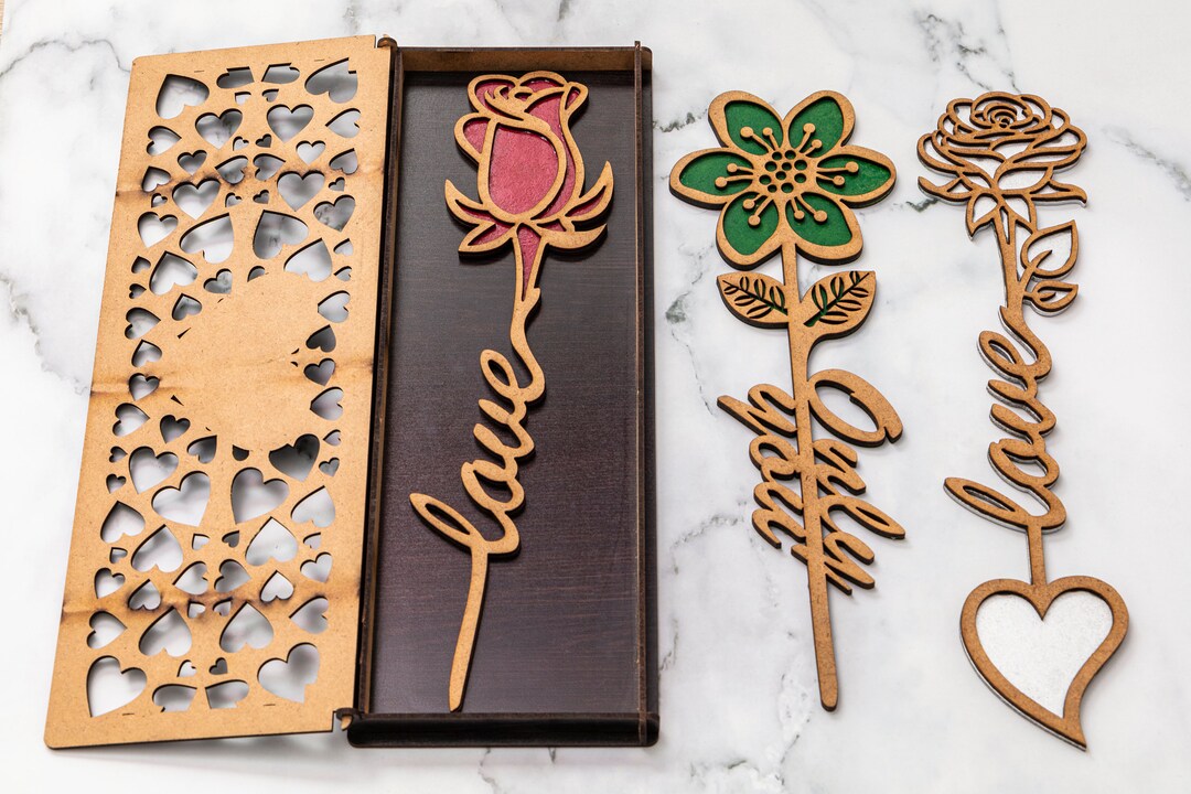 Rose Laser Cut Svg, Día de San Valentín Madera acrílica Flor ...