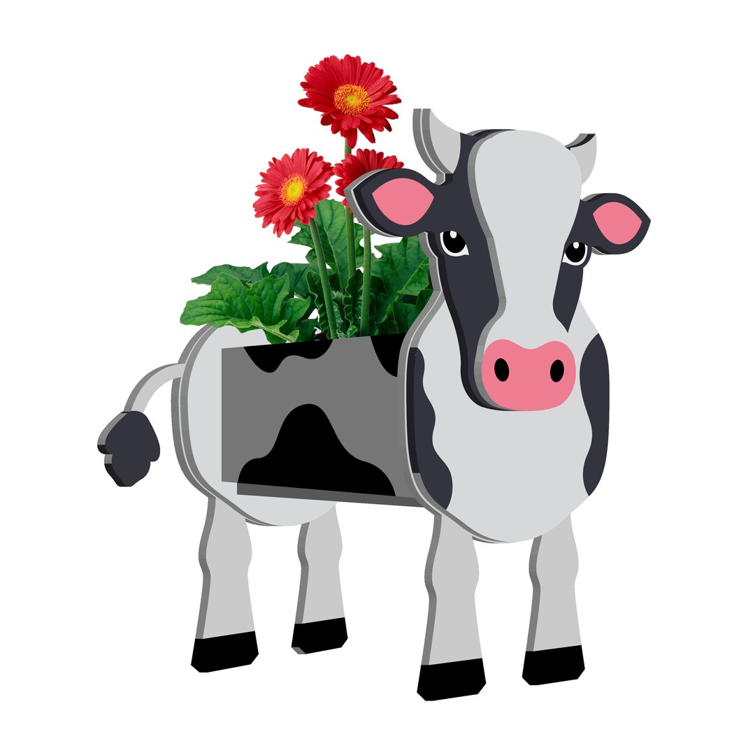 Cow Planter, Wood Planter, Farmhouse Animal Garden Ornament, Planter ...