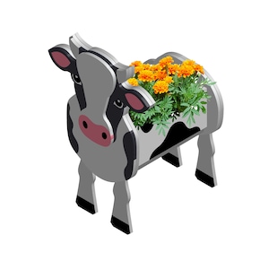 Cow Planter, Wood Planter, Farmhouse Animal Garden Ornament, Planter ...