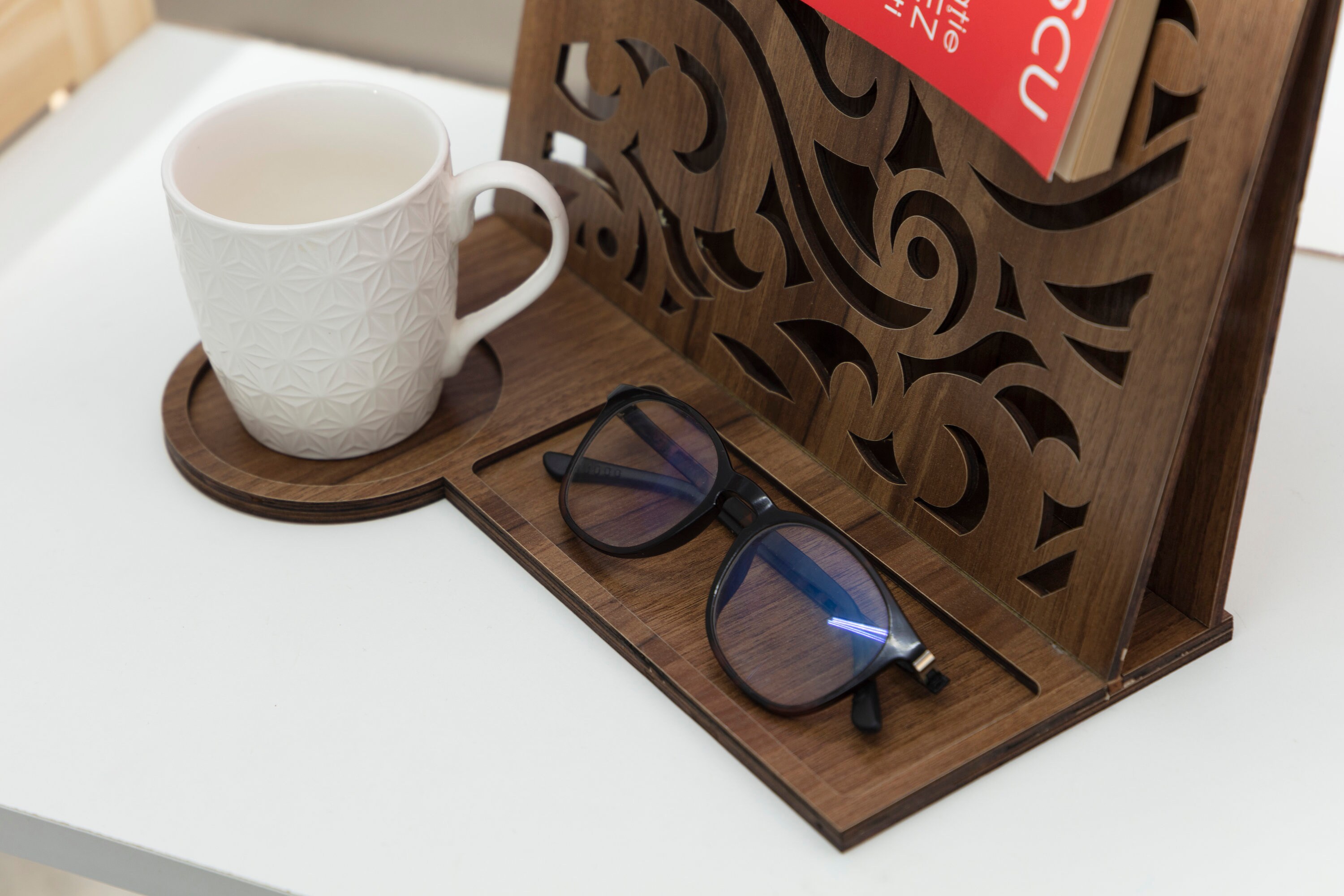 Rustic Book Valet SVG Laser Cut File Nightstand Organizer, Book Rest ...