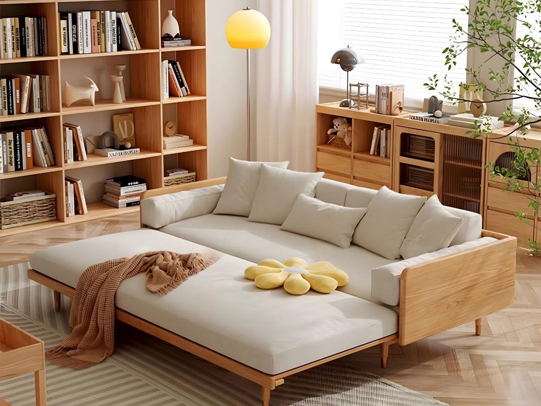 Minimalist Wooden Daybed Sofa With Cushions – Modern Lounge Couch for ...