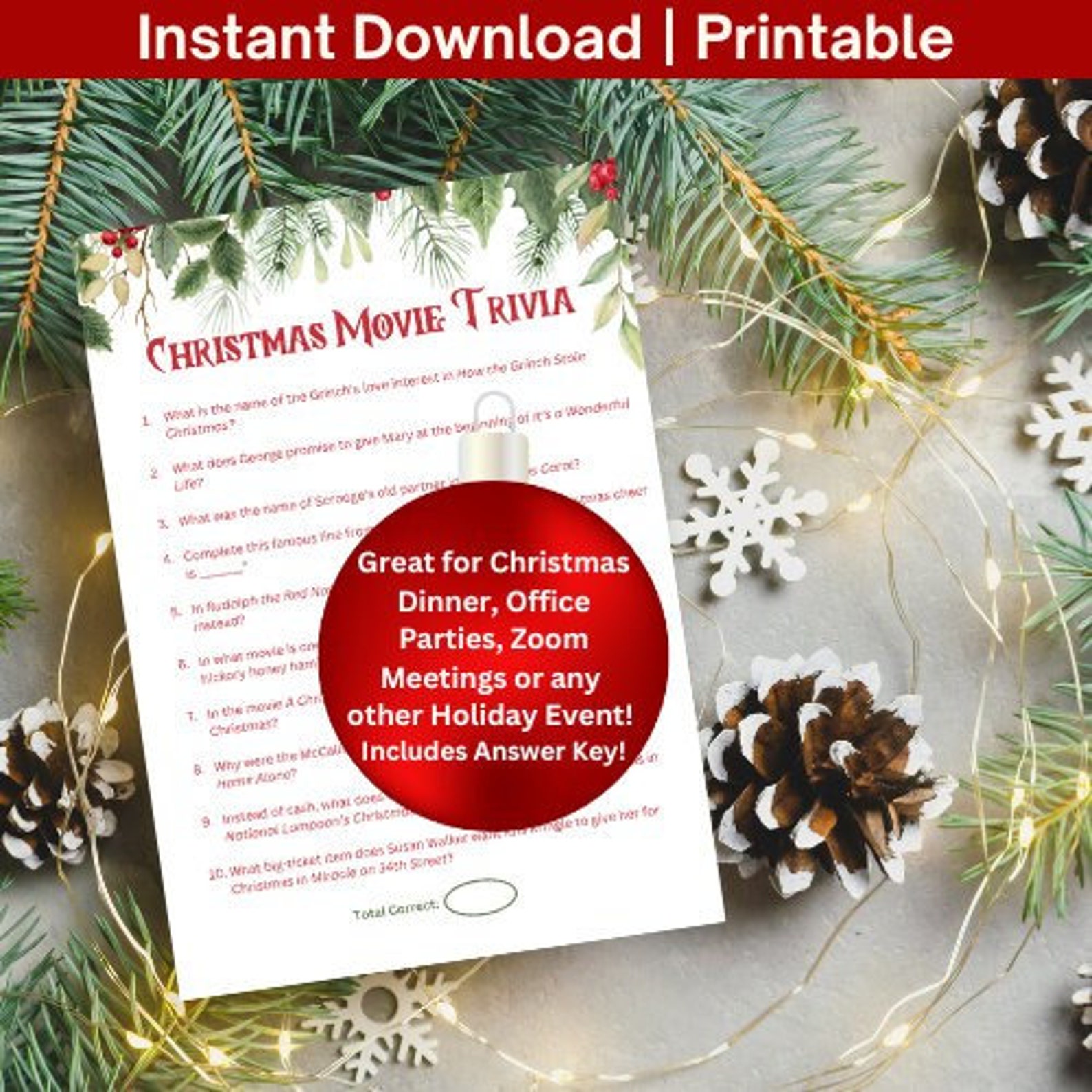 Christmas Trivia Games, Fun Printable Christmas Game, Fun Holiday Game ...