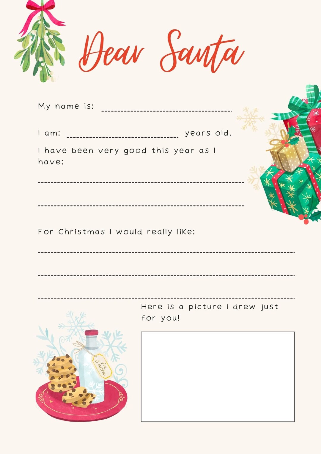 Printable Letter to Santa Christmas Activity Digital Download - Etsy