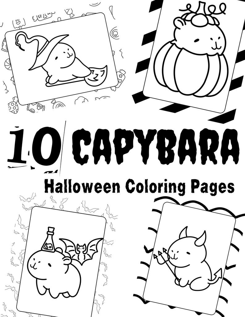 10 Halloween Capybara Coloring Pages - Printable - PDF -animal - Black ...