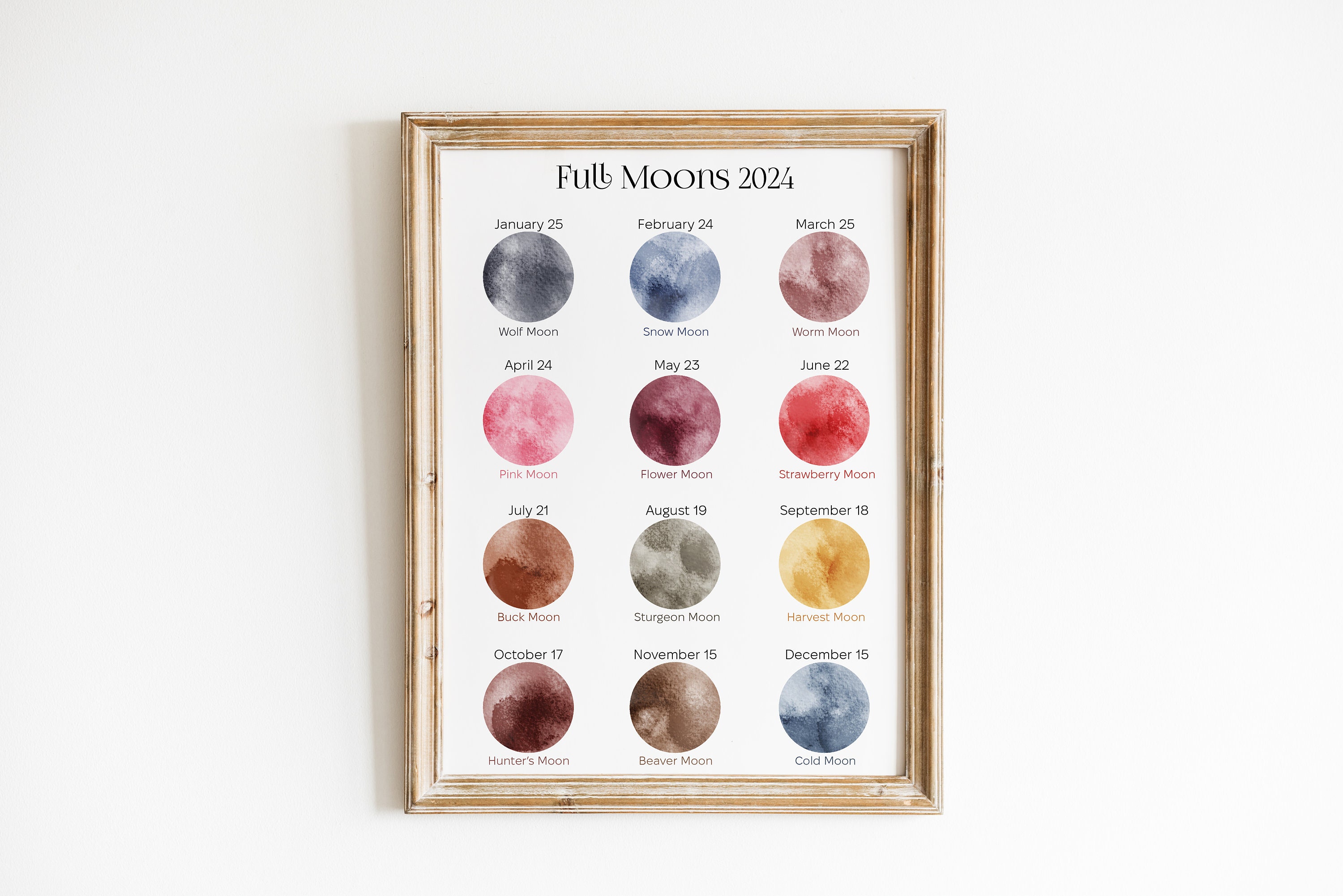 2024 Full Moon Calendar, Monthly Moons Names, Full Moons, Wall Art, PDF ...