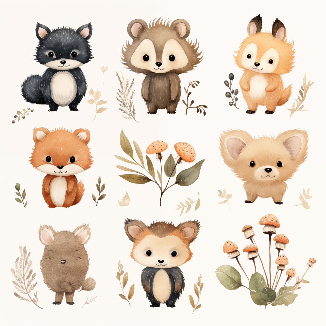 Woodland Animals, Watercolor Forest Animals PNG, Forest Baby Animals ...