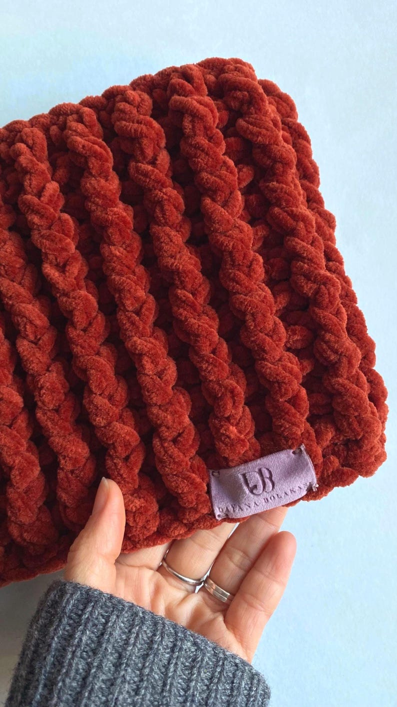 Crochet Chenille Scarf Necklace | Burnt Orange Colors | Unisex ...