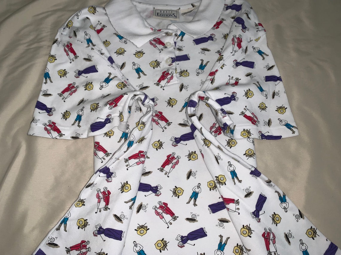 Vintage Golf Print Polo Shirt - 90s Kitsch Sportswear - Etsy