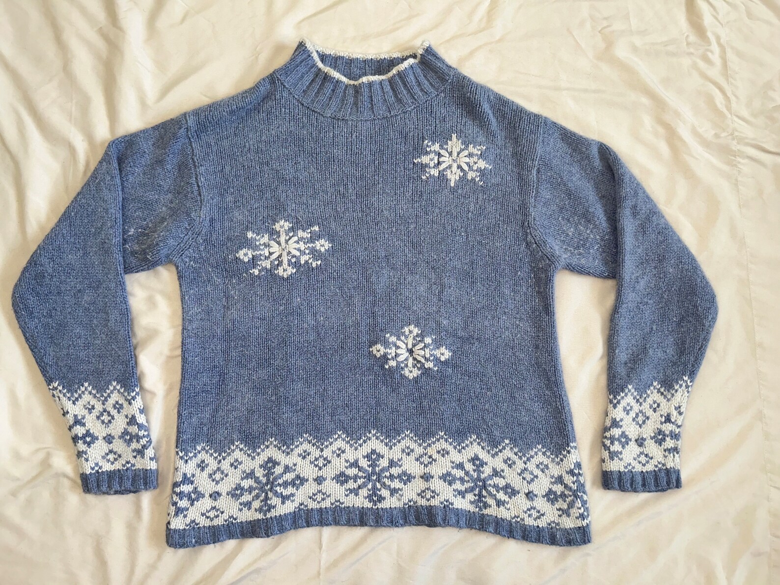 Vintage Nomadic Traders Mockneck Pullover Sweater Geometric Snowflakes ...