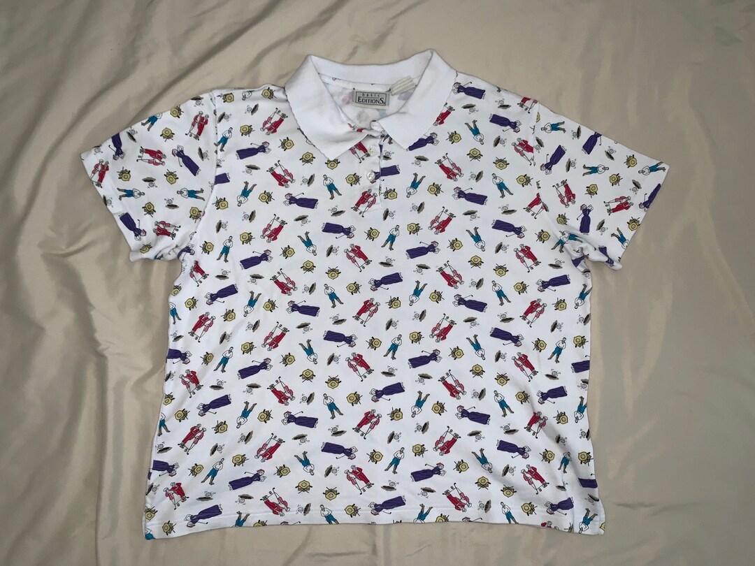 Vintage Kitsch Basic Editions Polo Shirt W/ Golf Design Prep Summer Old ...
