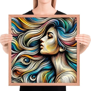 Hair Salon Prints: Abstract Woman Portrait, Colorful Waves (digital ...