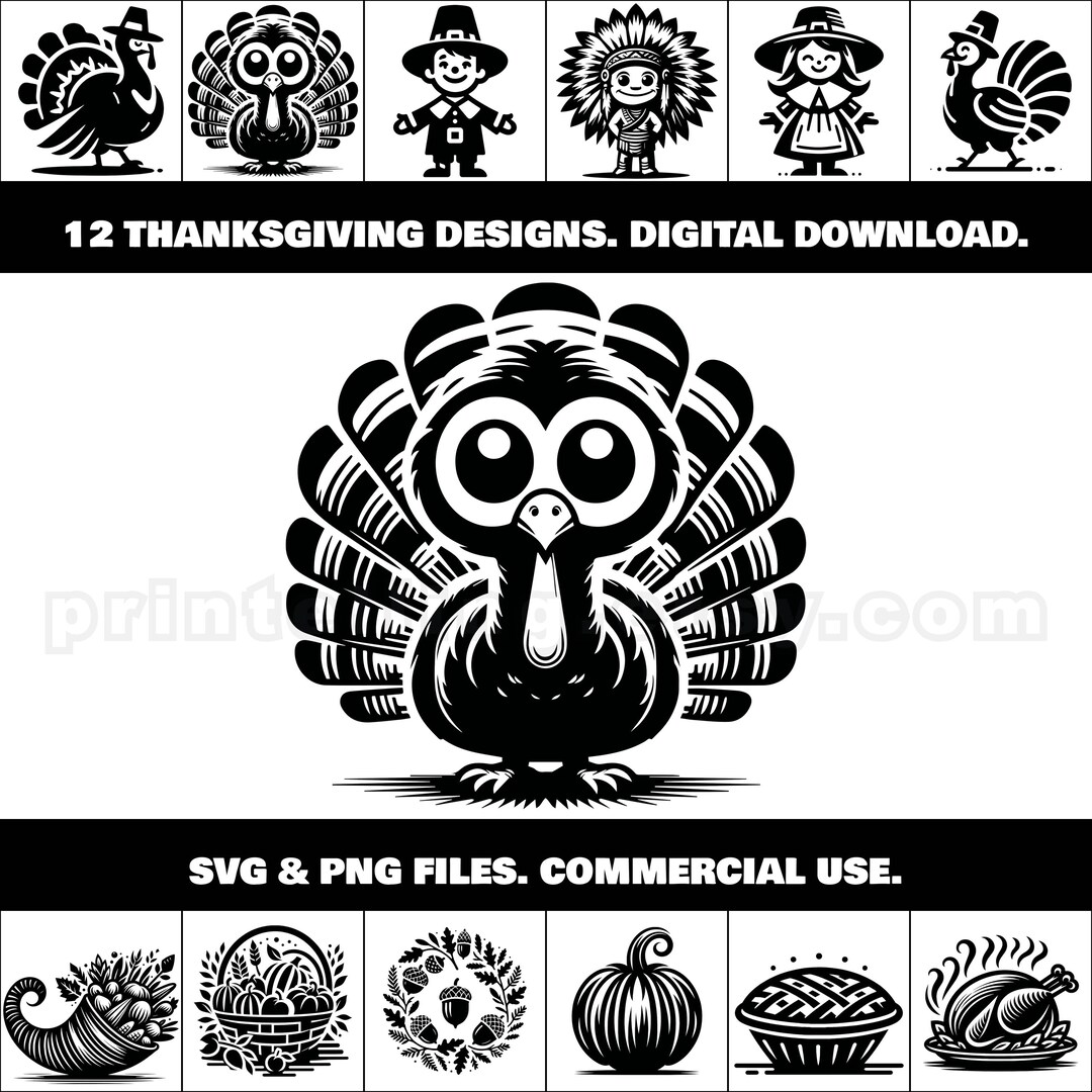 Thanksgiving Clipart Bundle; Cartoon Style Hi-res PNG & Vector SVG ...