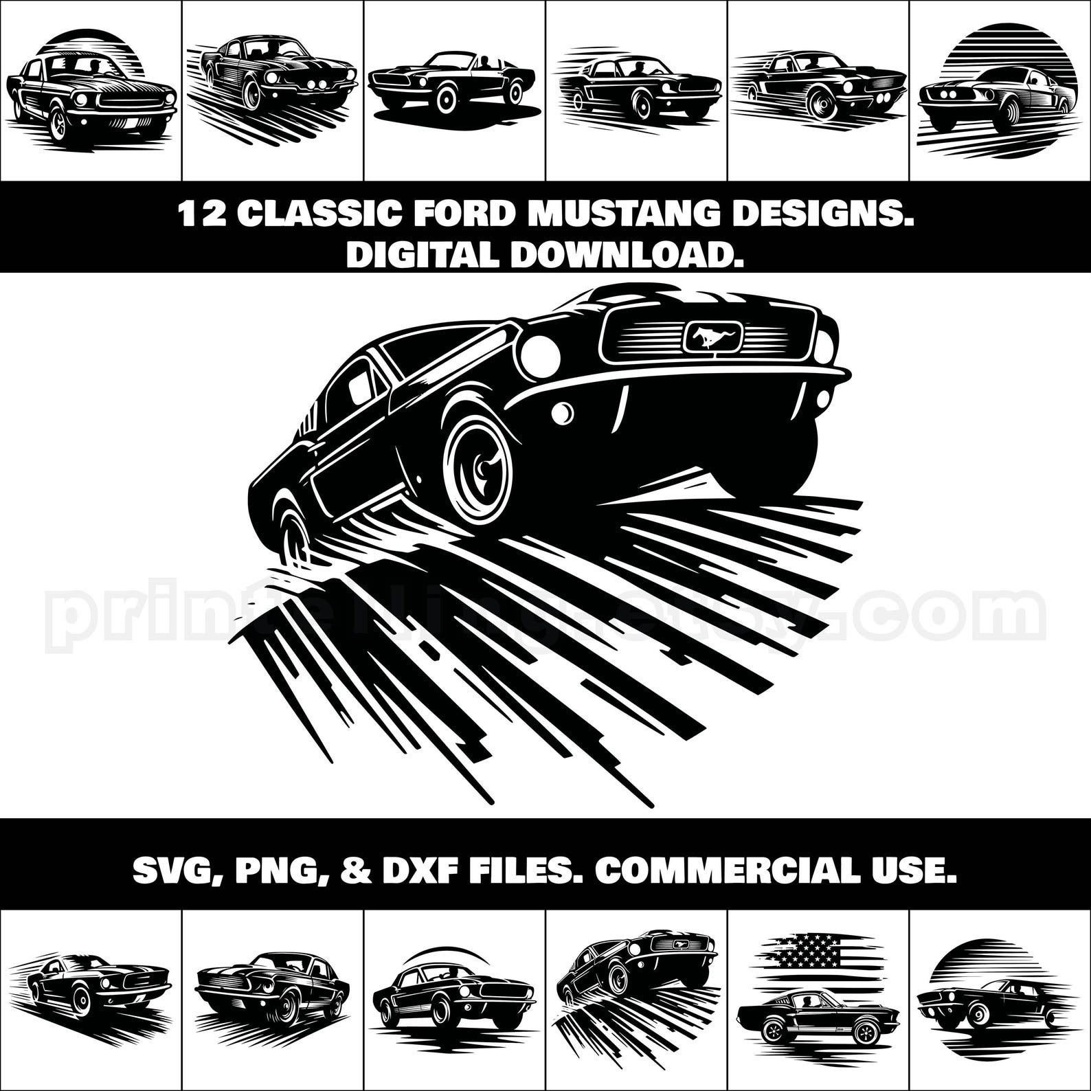 Classic Ford Mustang Car SVG, PNG & DXF Bundle | Iconic American Muscle ...