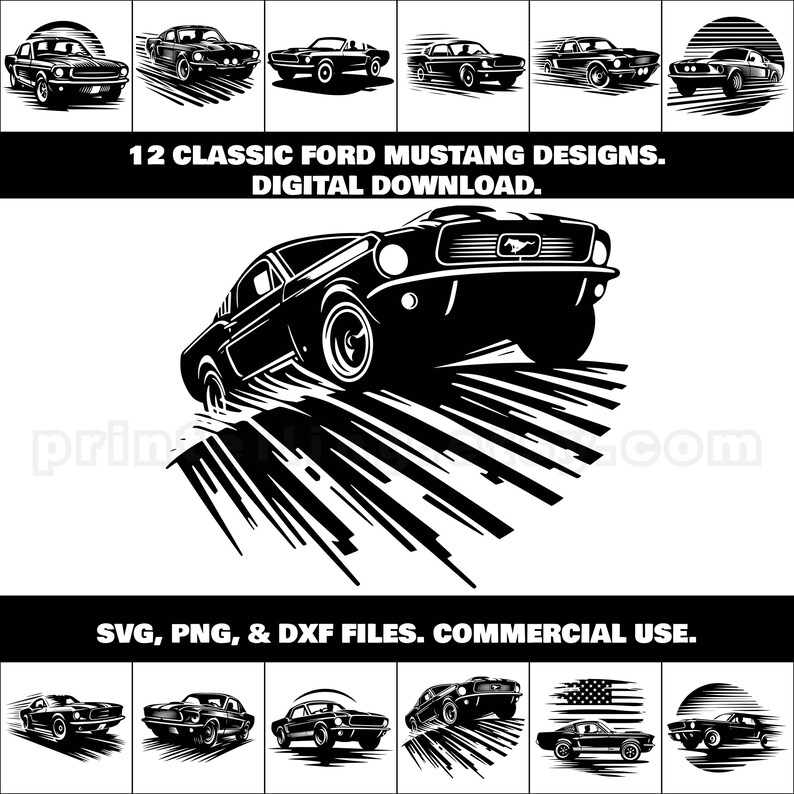 Classic Ford Mustang Car SVG, PNG & DXF Bundle | Iconic American Muscle ...