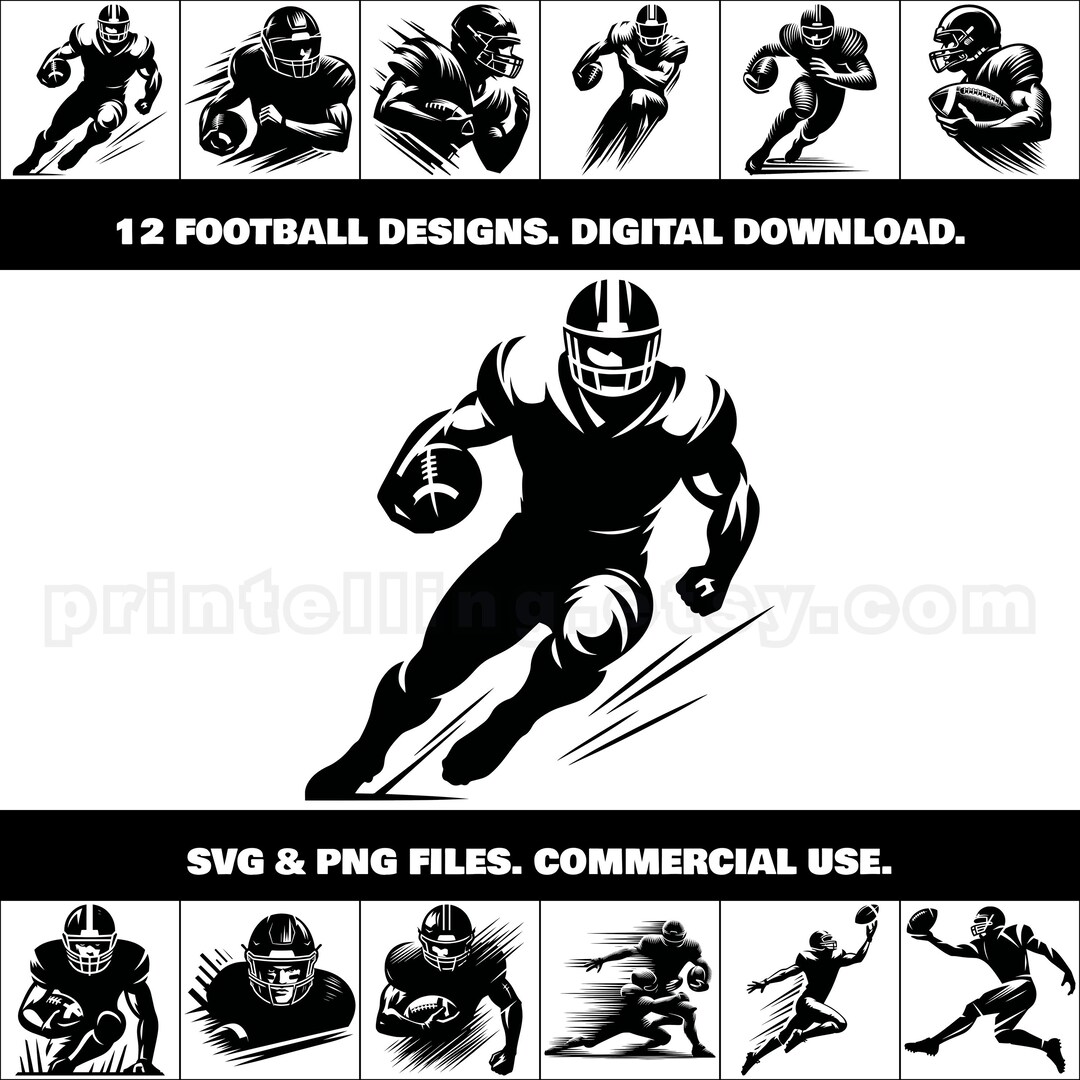 Football Player Clipart Bundle: 12 Sports Designs (SVG & PNG) - Etsy