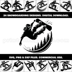 Snowboarder PNG, SVG, DXF Clipart Bundle; 24 Snowboarding Designs for ...