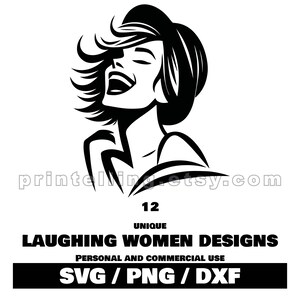 Happy Smiling and Laughing Women SVG, PNG, & DXF Bundle 12 Stencil Art ...