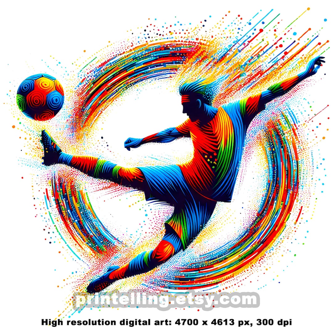 Soccer Art Print; High-resolution Dynamic Soccer Player PNG Design for ...