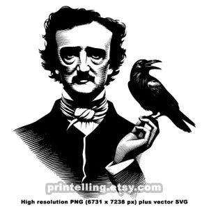 Edgar Allan Poe Portrait Bundle: Vintage Engravings, Raven Art (SVG ...