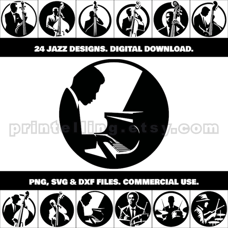 Jazz PNG, SVG, DXF Clipart Bundle; 24 Images; Commercial Use; Instant ...