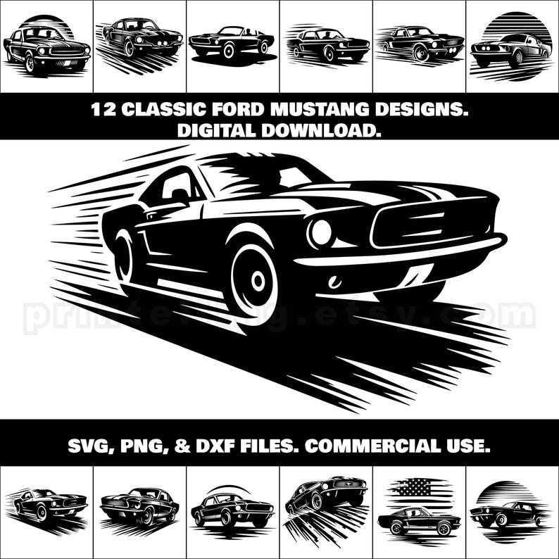 Classic Ford Mustang Car SVG, PNG & DXF Bundle | Iconic American Muscle ...