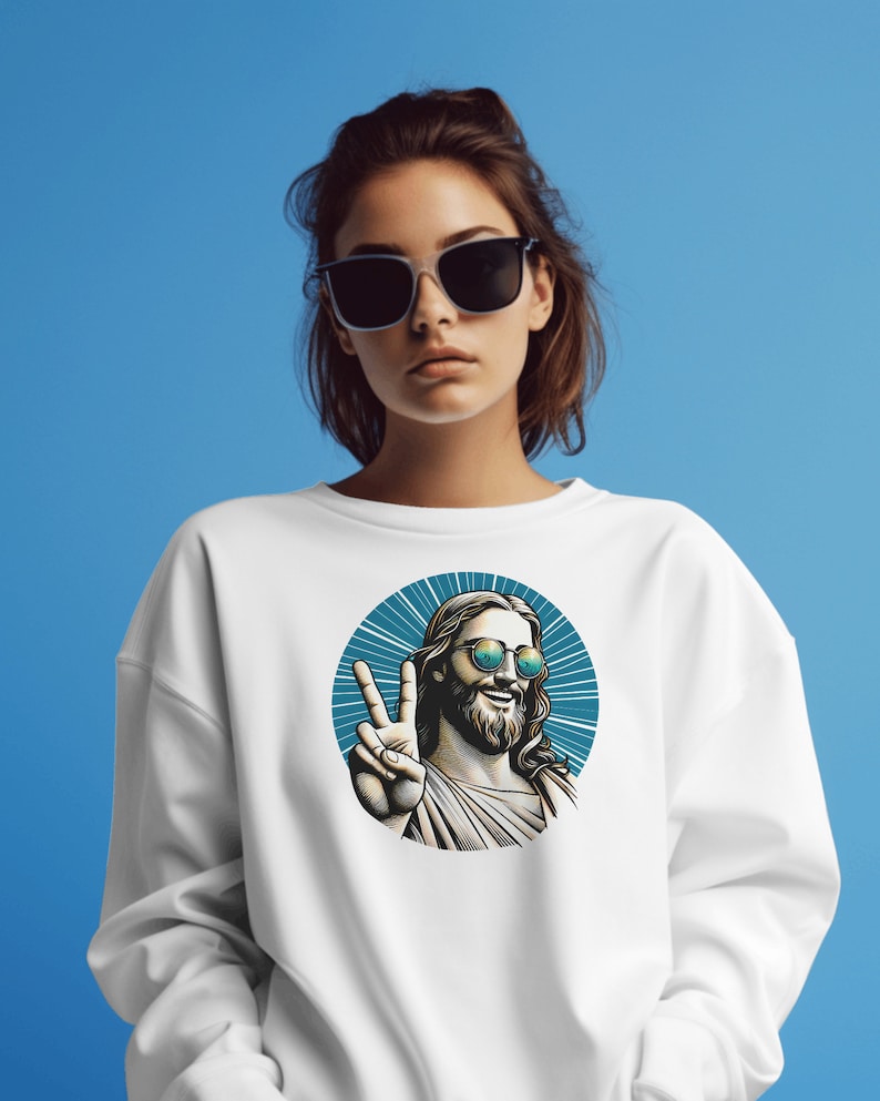 Cool Jesus PNG – Smiling Jesus Christ With Peace Sign (digital Download ...