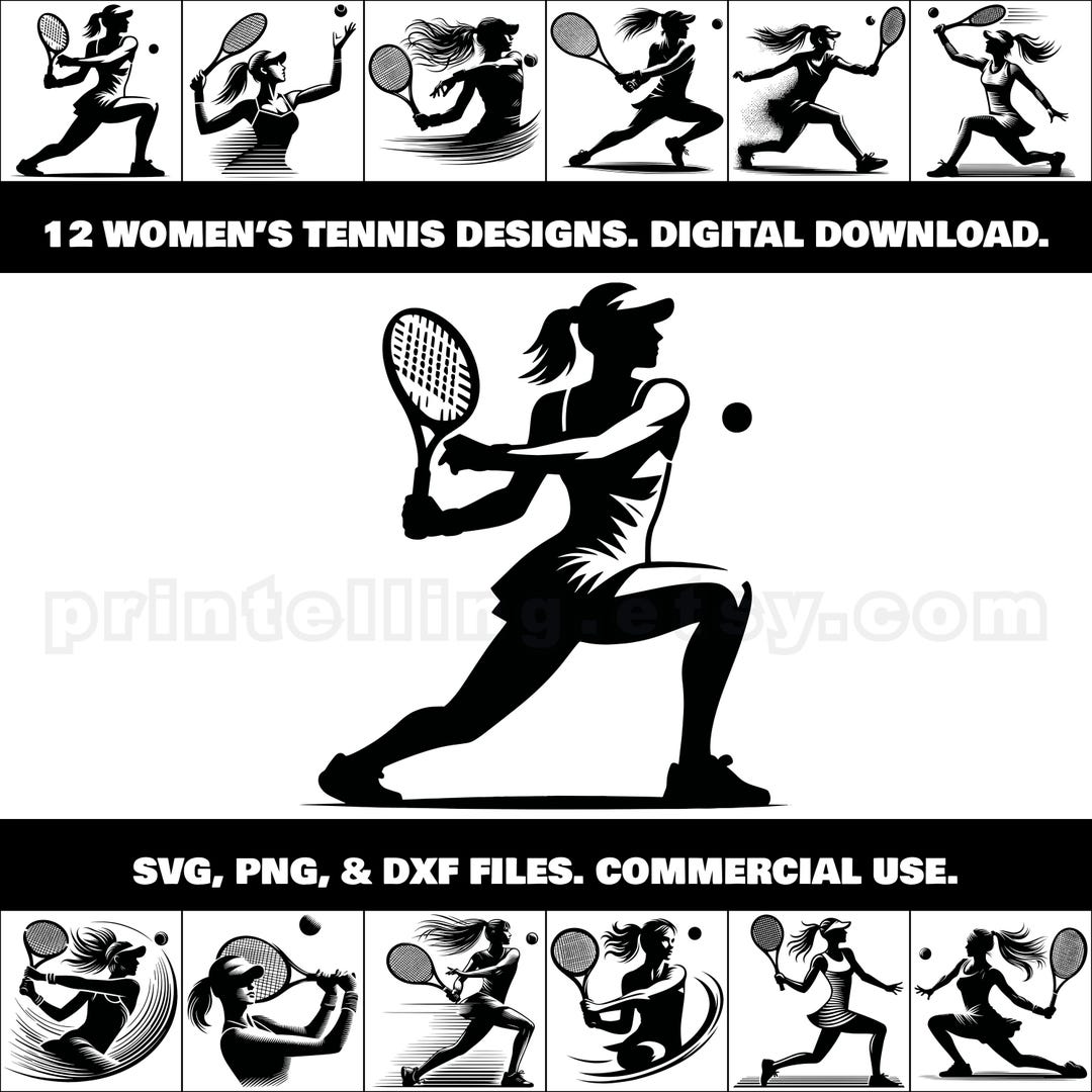 Tennis Girl Clipart Bundle: Women's Player SVG, PNG, DXF (digital ...