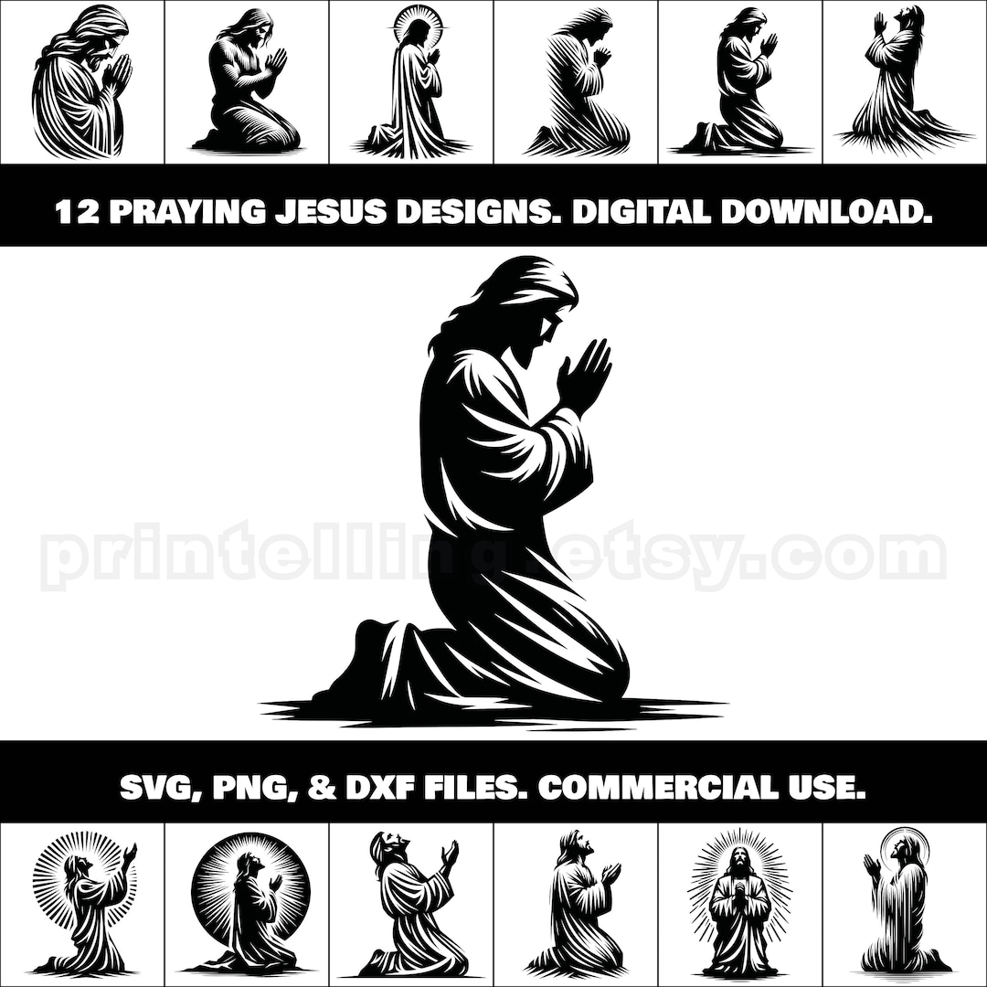 Praying Jesus Clipart Bundle: Christian SVG, PNG, DXF Designs (digital ...