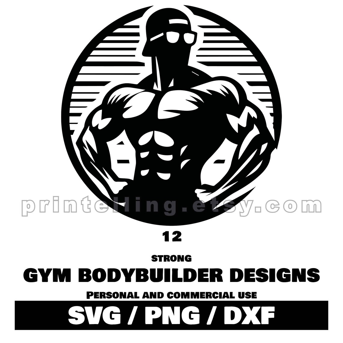 Bodybuilder SVG, PNG, DXF Bundle 12 Clipart Designs for Gym and Fitness ...