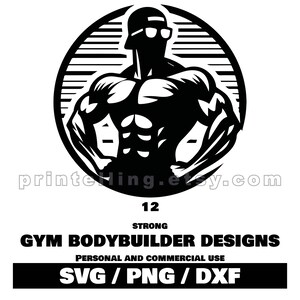 Bodybuilder SVG, PNG, DXF Bundle; 12 Clipart Designs for Gym and ...