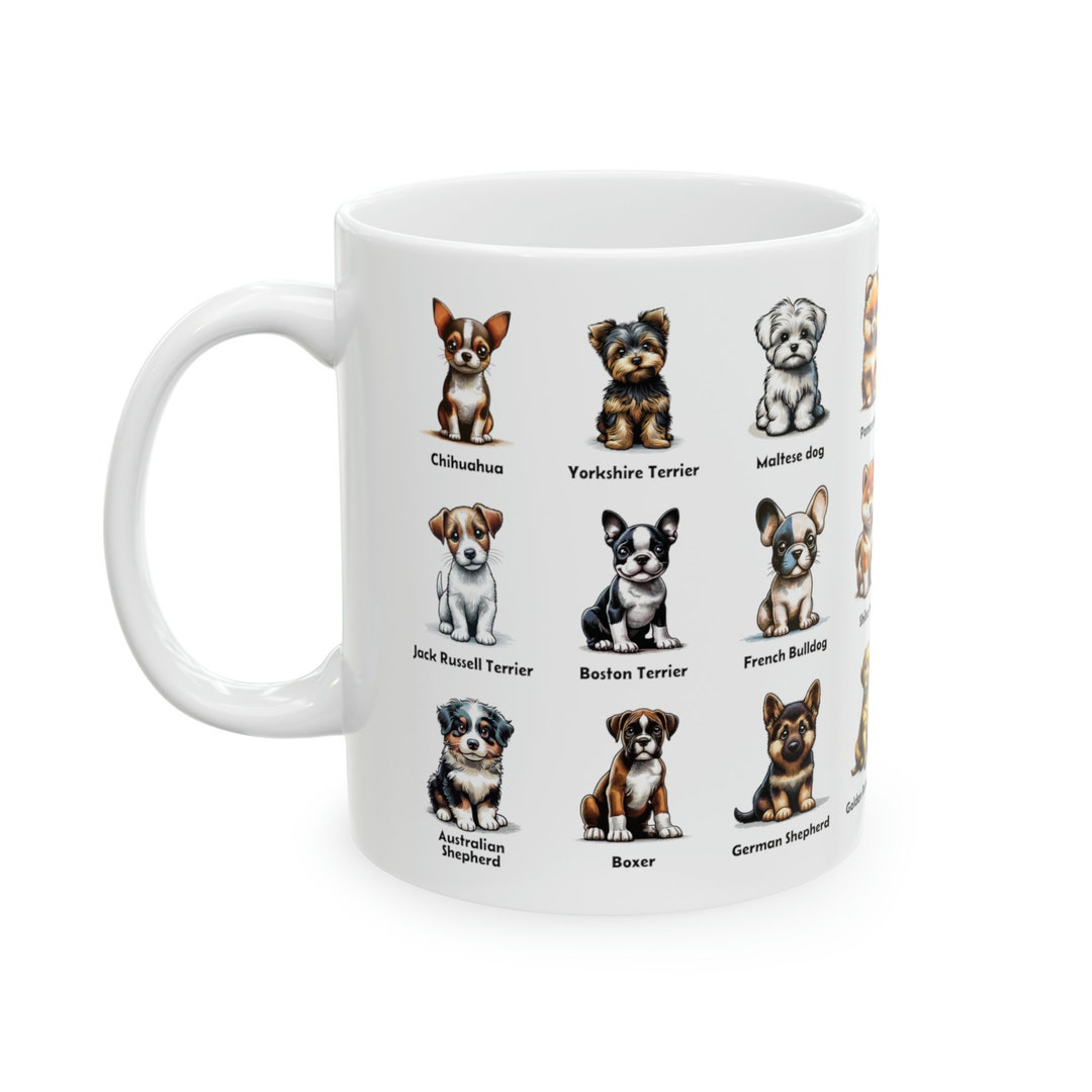 Cute Dog Mug, 11oz Ceramic Mug With 24 Dog Breeds Illustrations and ...