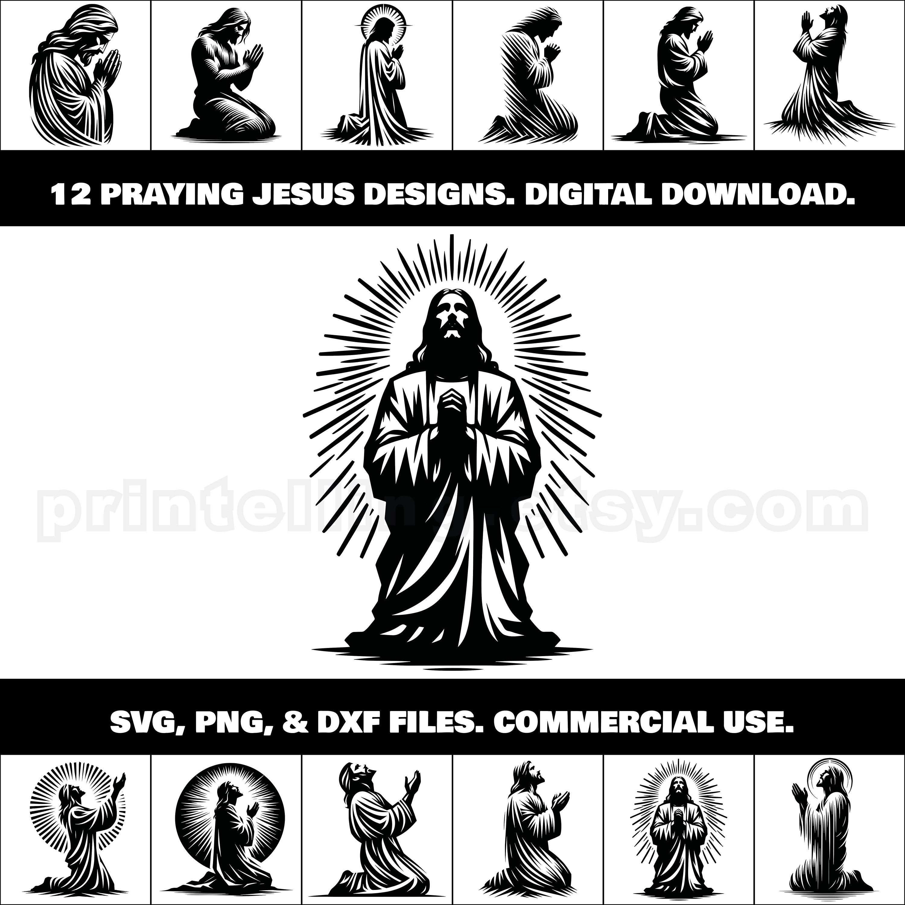 Praying Jesus Clipart Bundle: Christian SVG, PNG, DXF Designs (digital ...