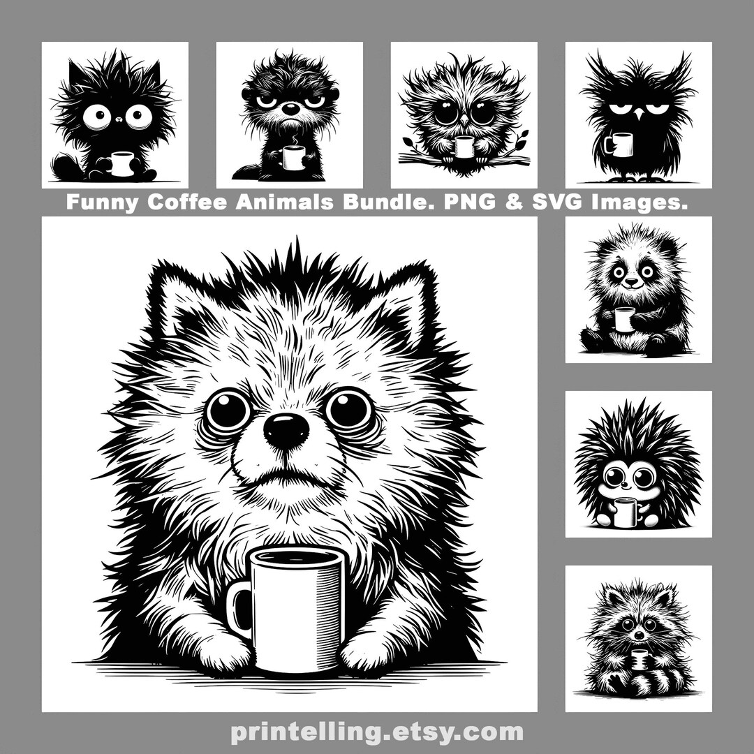 Funny Coffee Animals PNG & SVG Bundle; 10 Sarcastic Quotes; Digital ...