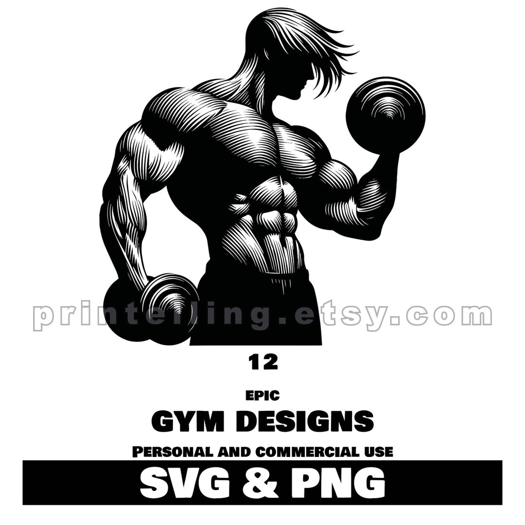 Epic Gym Workout SVG & PNG Bundle, 12 Clipart Images to Design Shirts ...
