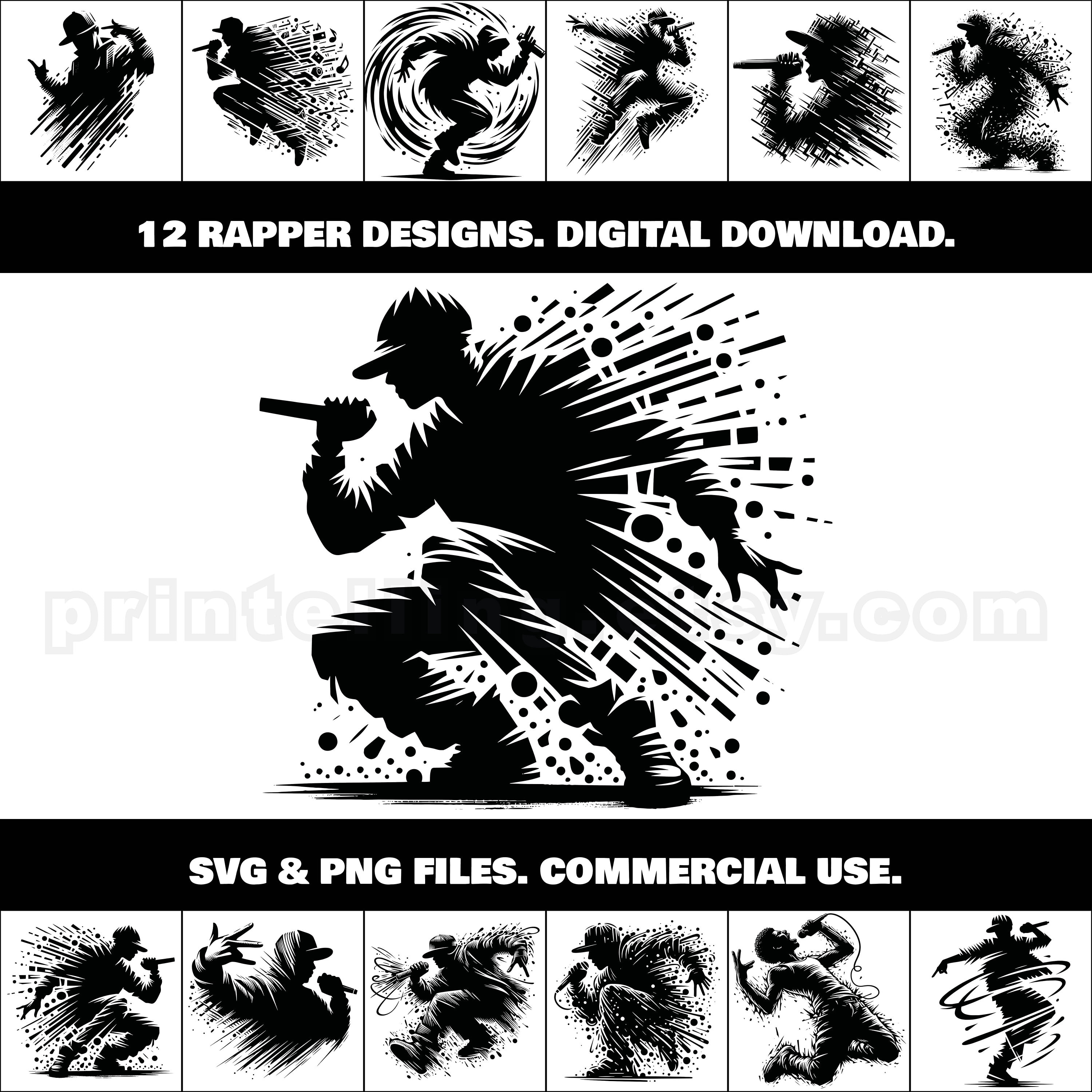 Rap Music Artists SVG & PNG Clipart Bundle; 12 Unique Singing Rapper ...