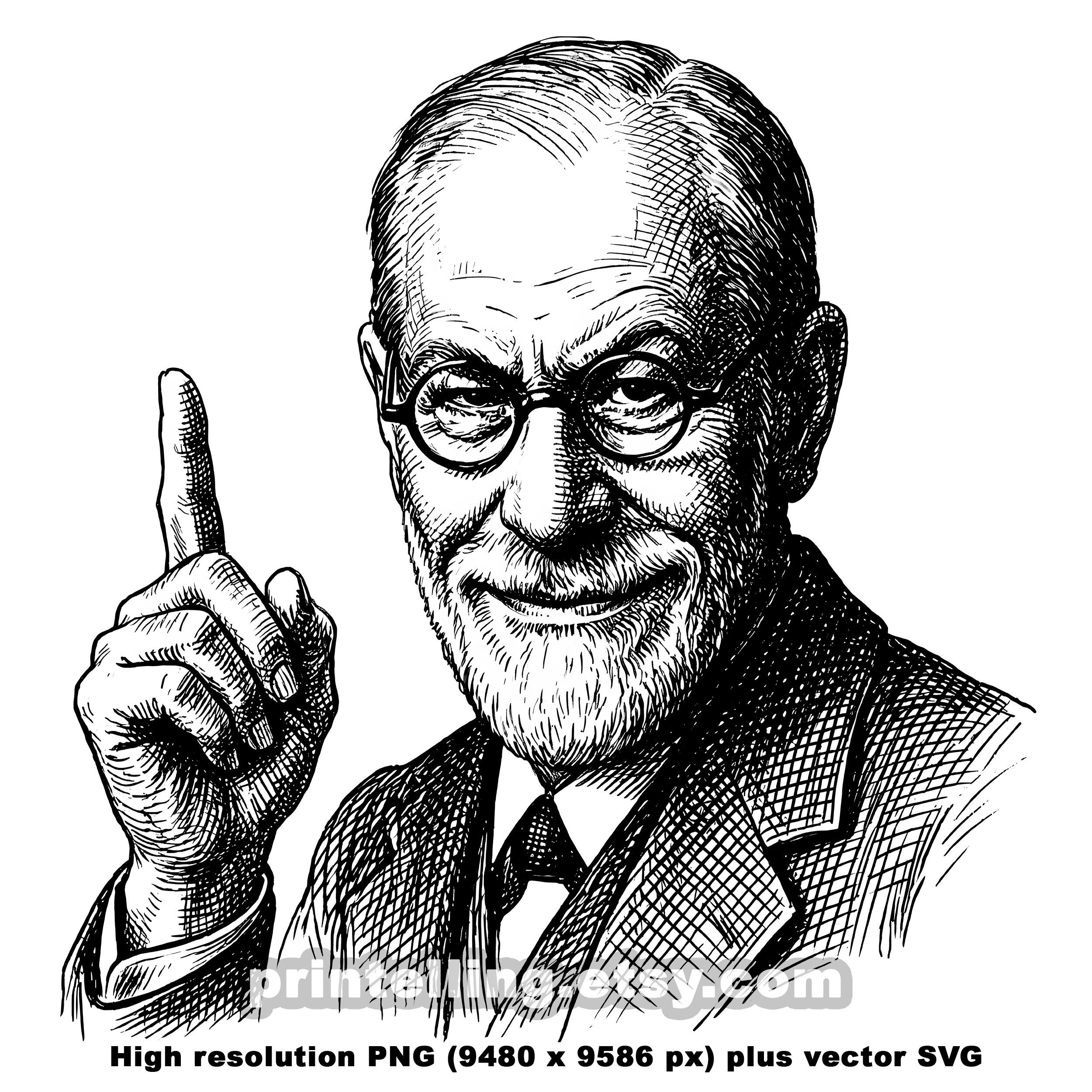Sigmund Freud Portrait PNG SVG Bundle; Vintage Engraving Style; Meme ...