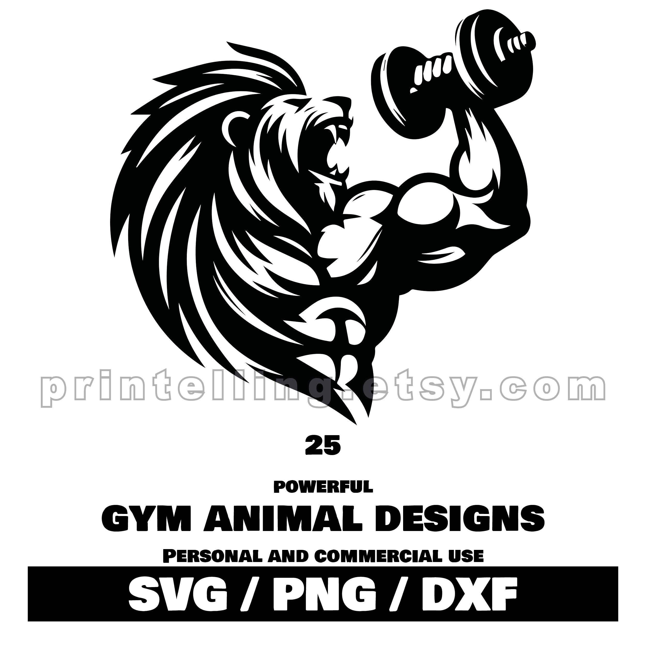 Gym Animals Bodybuilder SVG Bundle: Fitness Decals (PNG, DXF) - Etsy