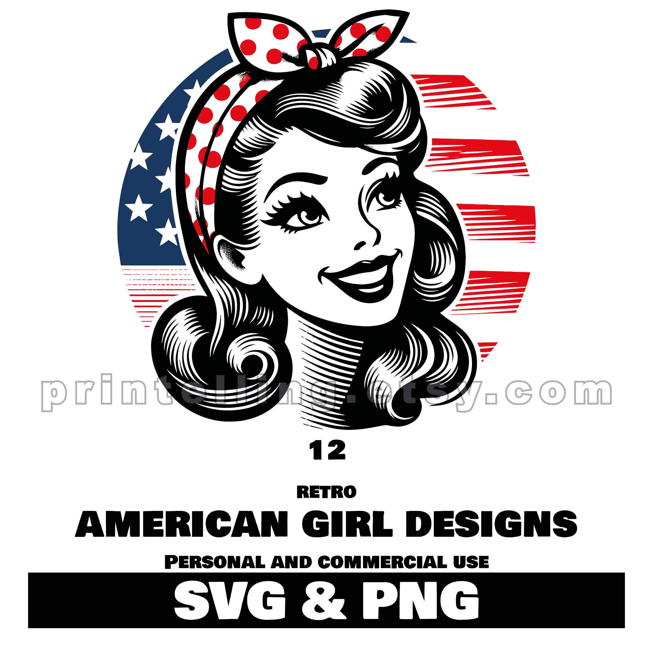 Retro Pinup Girls SVG | Patriotic American Flag Clipart (PNG) - Etsy