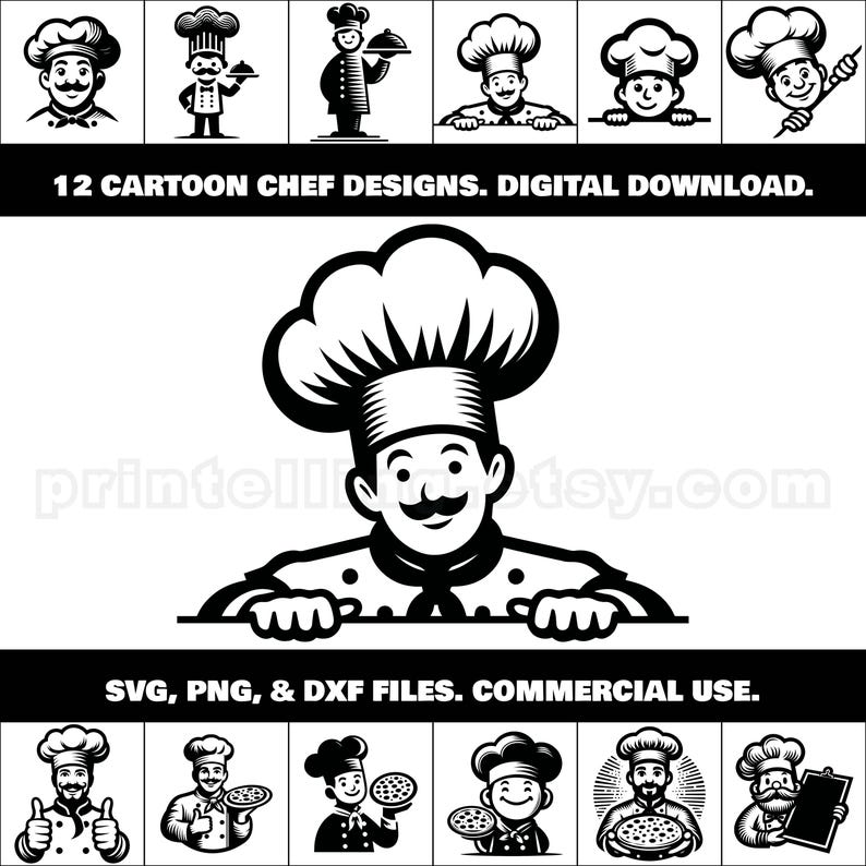 Cartoon Chef Clipart Bundle: 12 Fun Images (SVG, PNG, DXF) - Etsy
