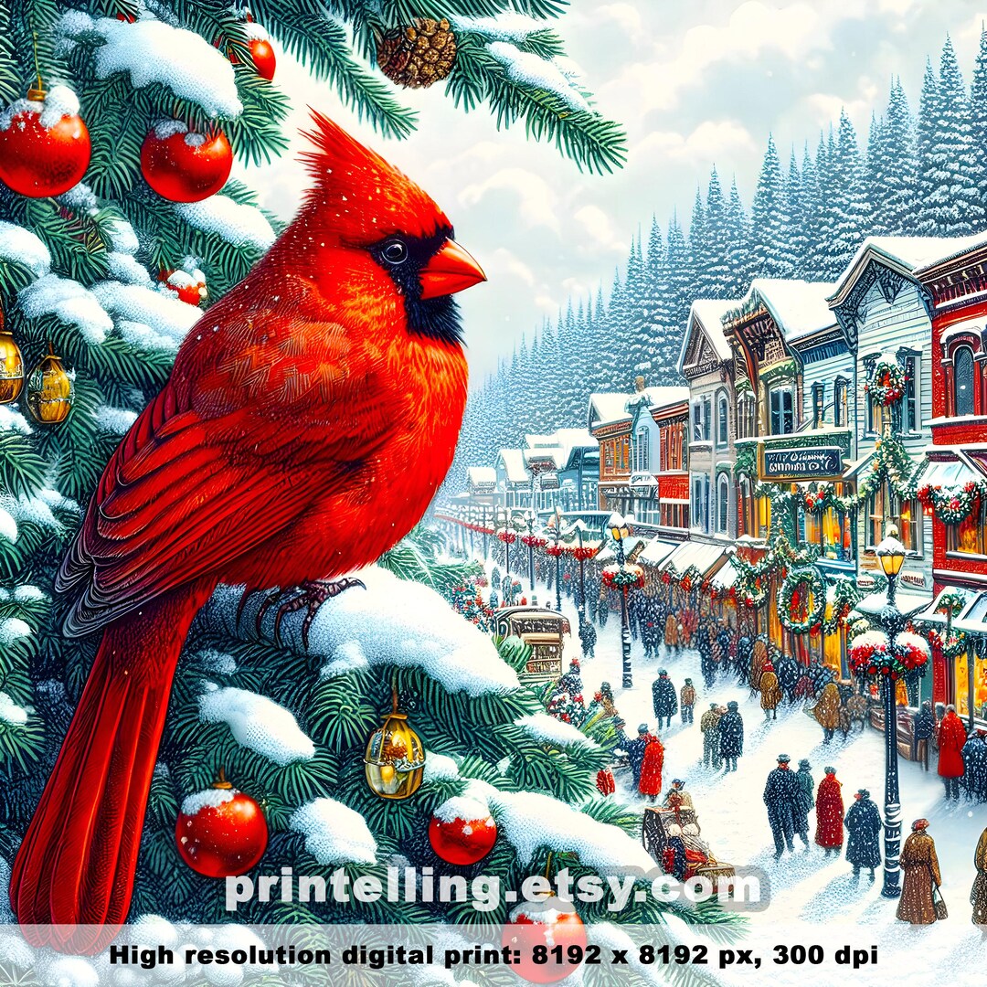 Christmas Red Cardinal Bird Print Bundle; 5 Vintage Village Edition Hi ...