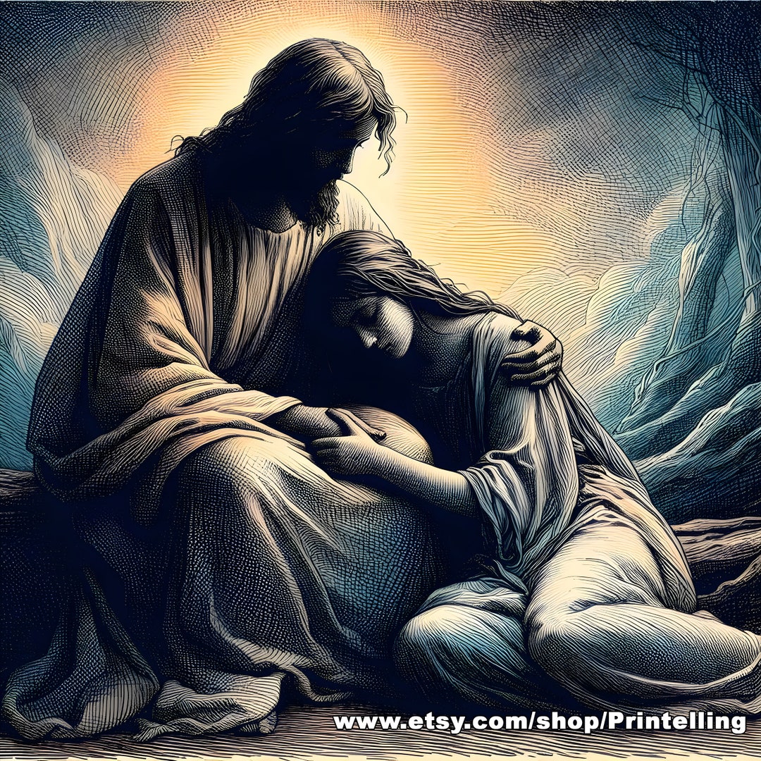 Jesus Comforting People, 7 High Resolution Vintage Style Digital ...