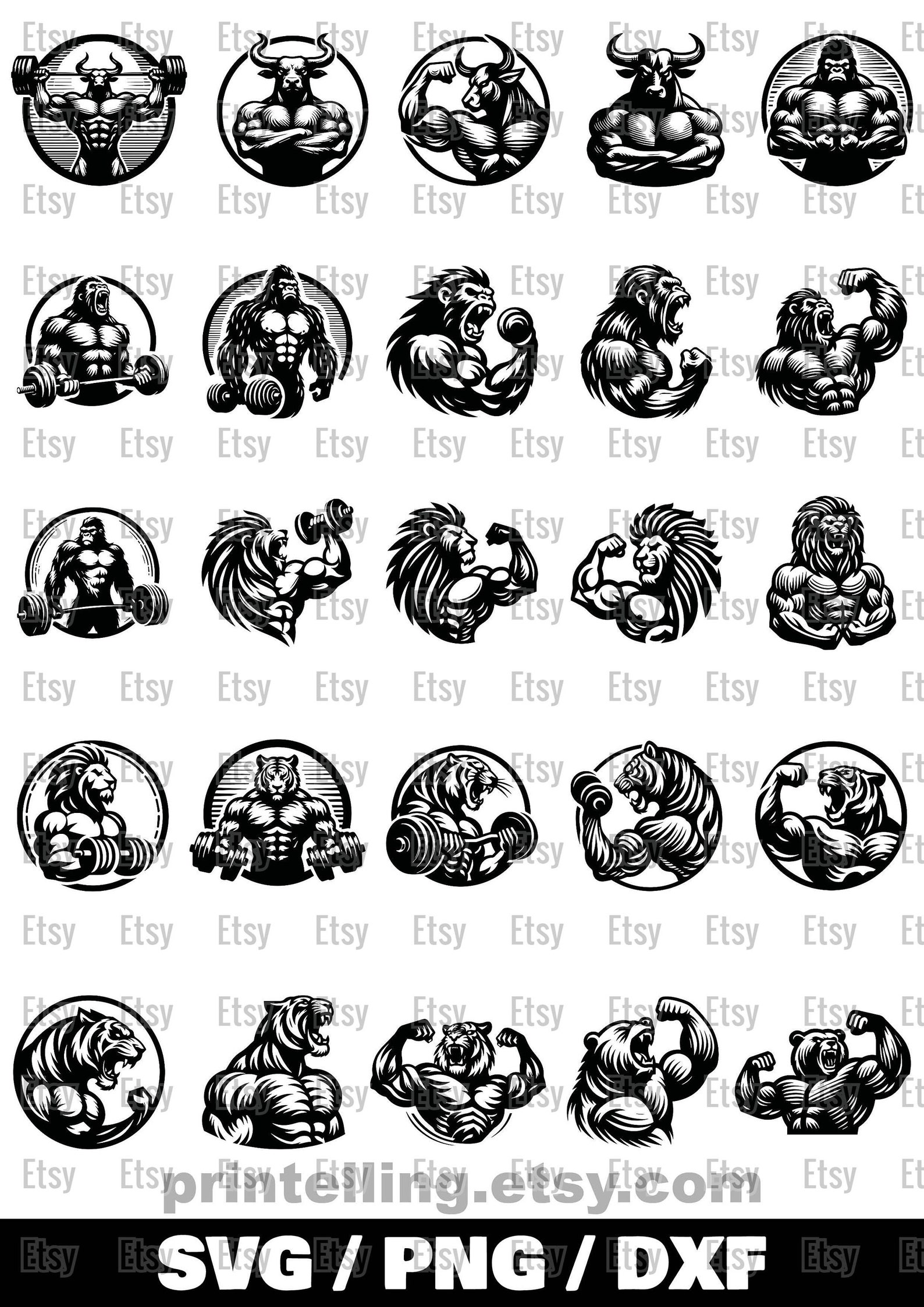Gym Animals Bodybuilder SVG Bundle: Fitness Decals (PNG, DXF) - Etsy