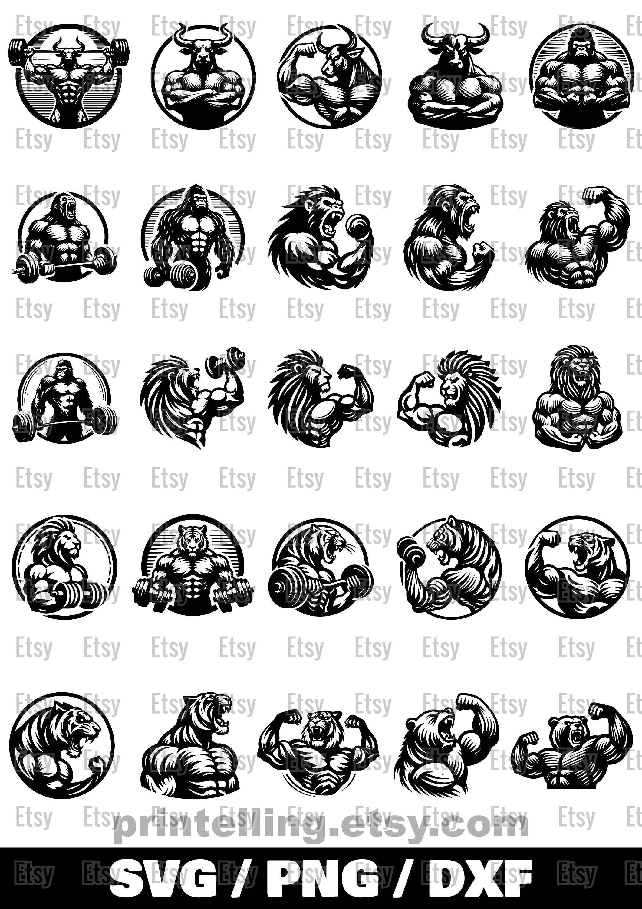Gym Animals Bodybuilder SVG Bundle: Fitness Decals (PNG, DXF) - Etsy