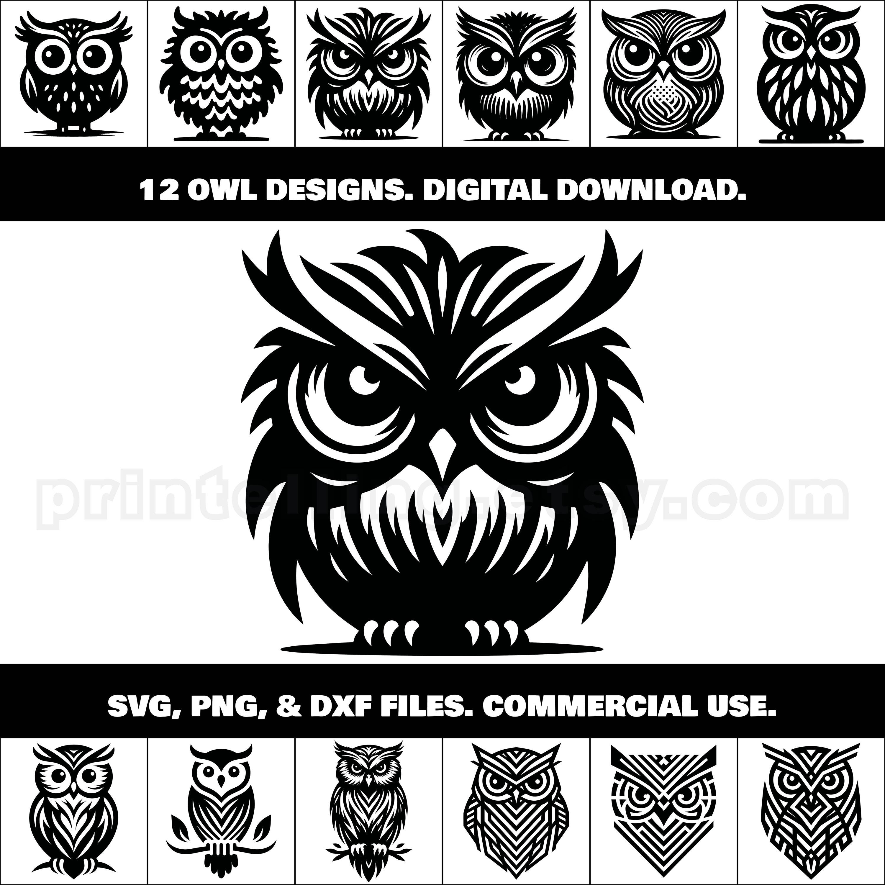 Owl SVG, PNG, & DXF Clipart Bundle; 12 Versatile Designs for T-shirts ...