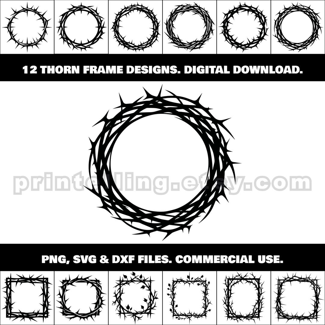 Thorn Frame SVG, PNG, DXF Bundle; 12 Round & Square Images for Creative ...