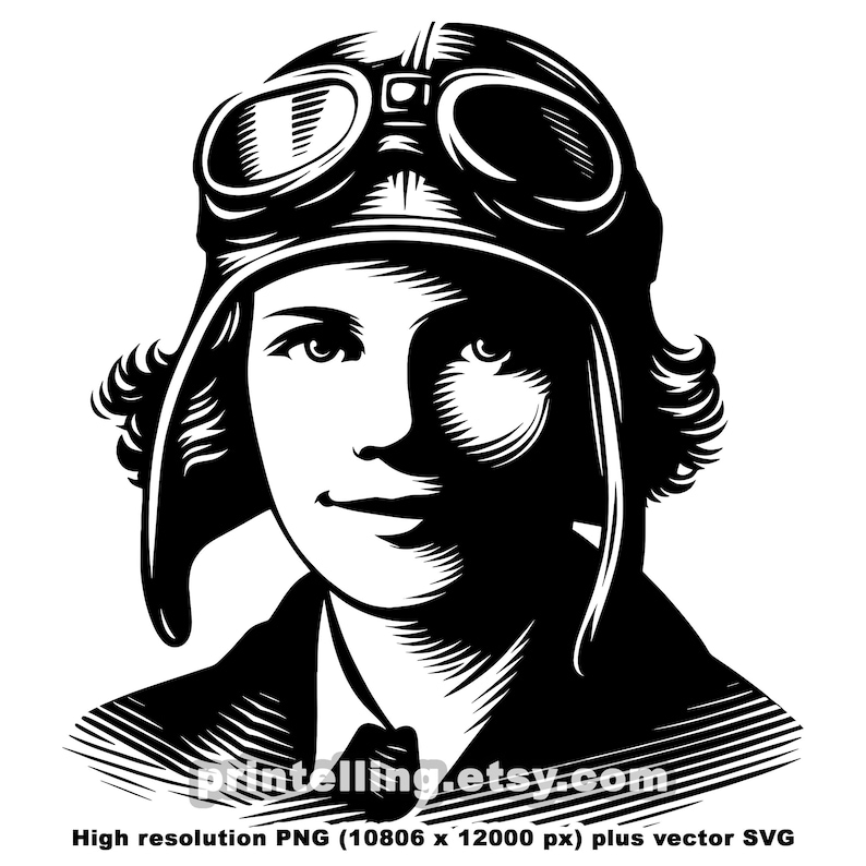 Amelia Earhart Portrait Bundle: Vintage Engraving Style (PNG, SVG ...