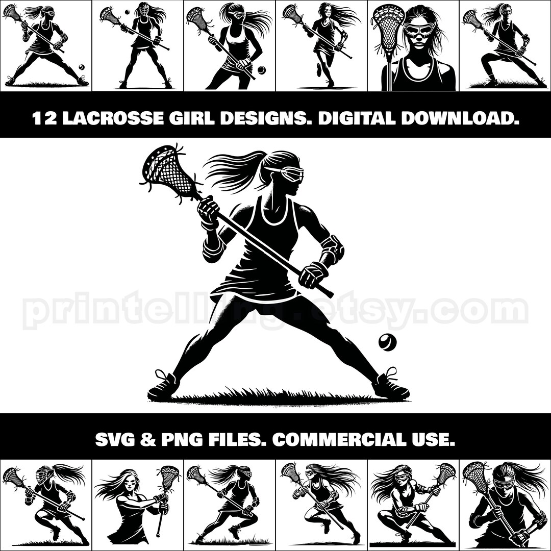 Lacrosse Girls Clipart Bundle: 12 SVG & PNG Designs (digital Download ...