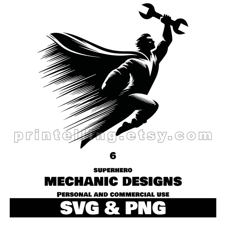 Superhero Mechanic SVG & PNG 6 Unique Designs for Logos, Ads, Merch and ...